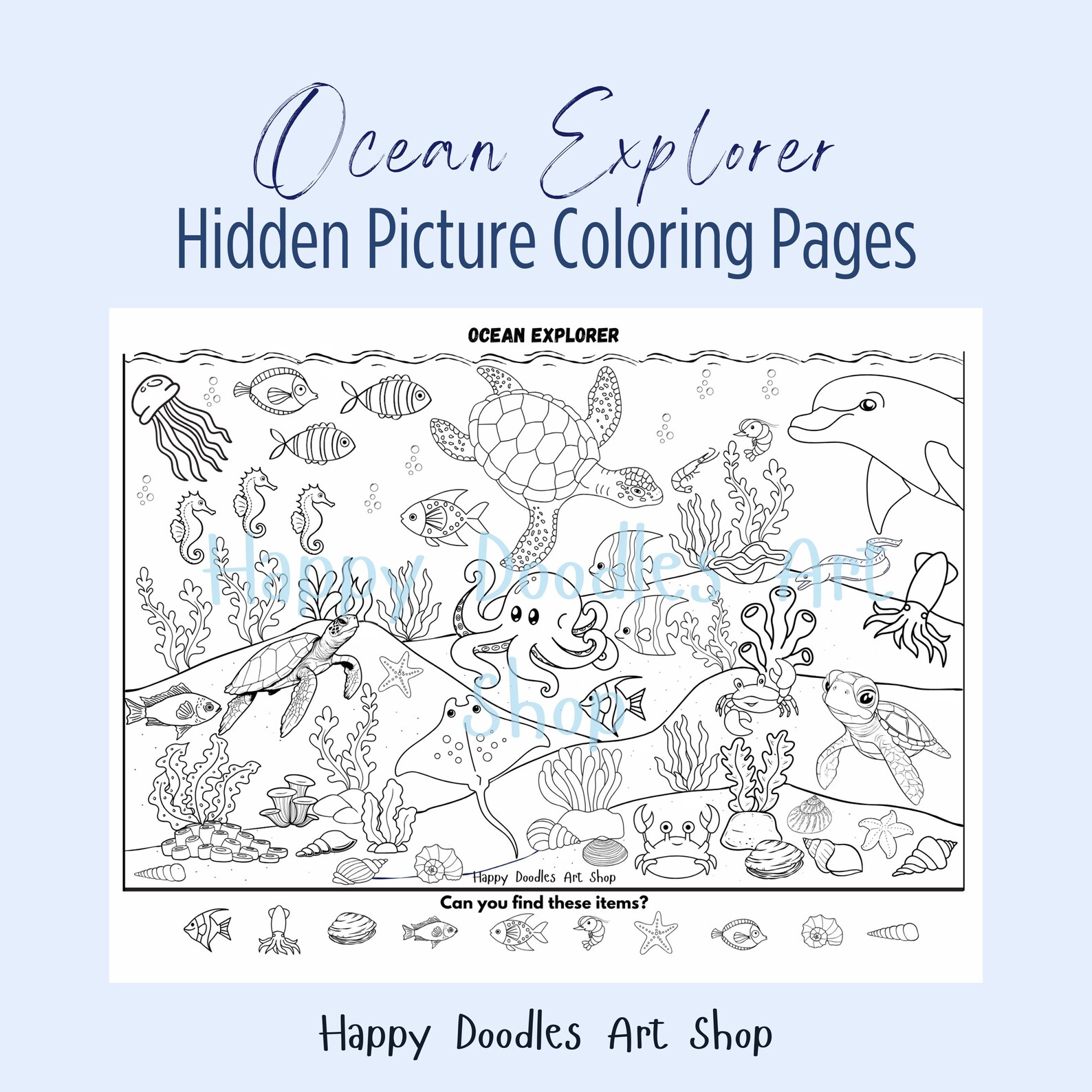 Ocean Hidden Picture Coloring Pages: 5 Activity Pack (PDF Download) - Etsy