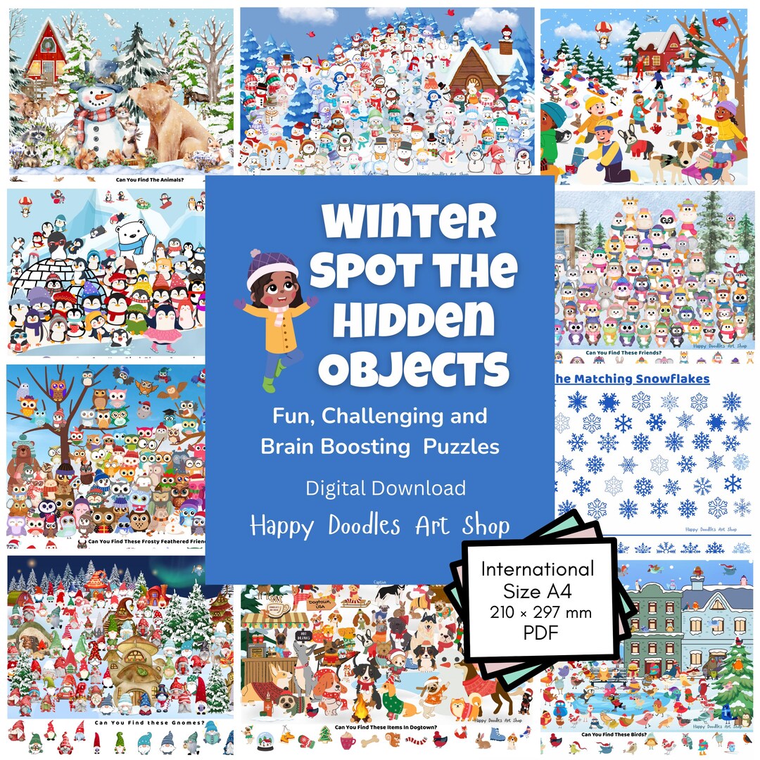 Winter Spot the Hidden Picture Puzzle Bundle: 10 Kids Seek and Find ...