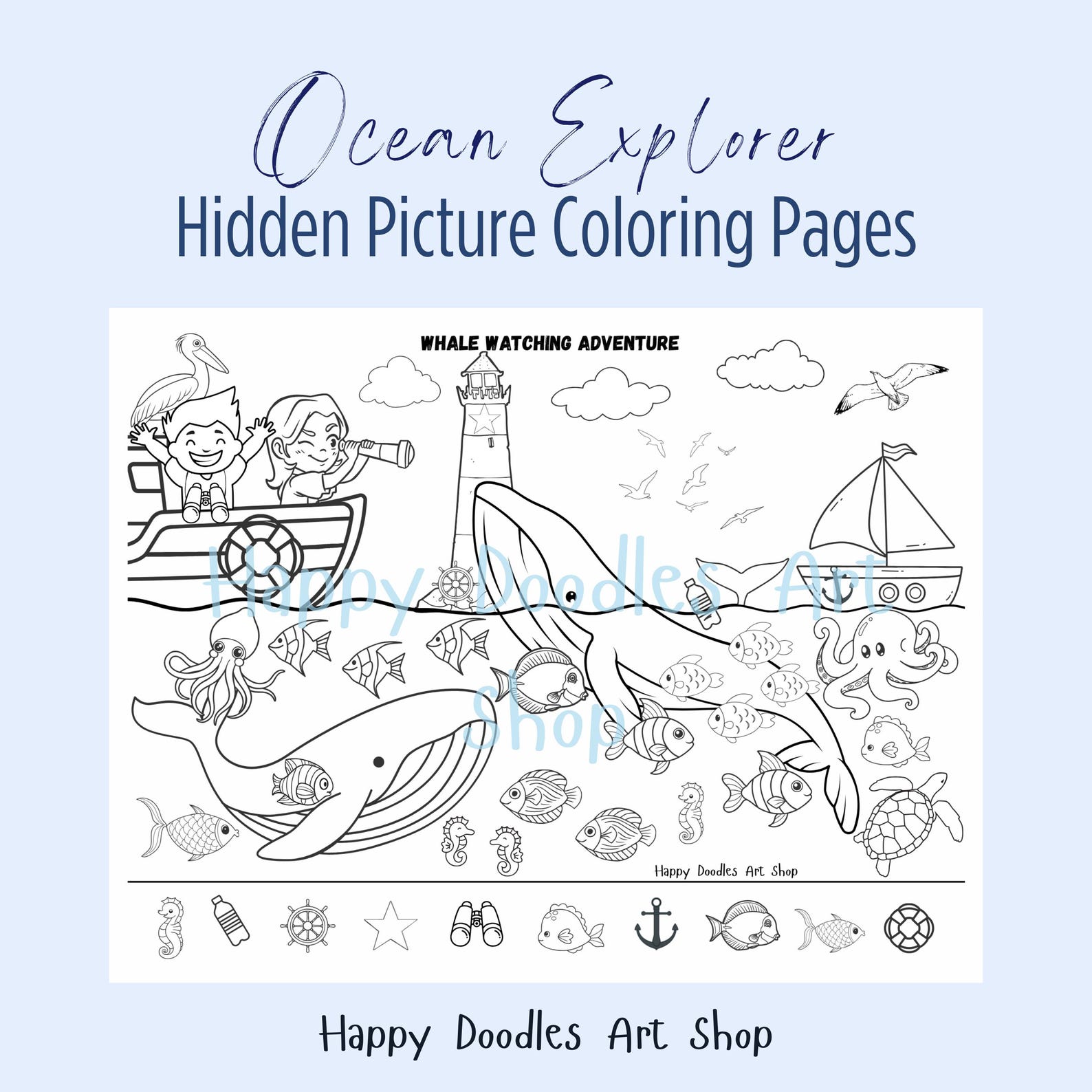 Ocean Hidden Picture Coloring Pages: 5 Activity Pack (PDF Download) - Etsy