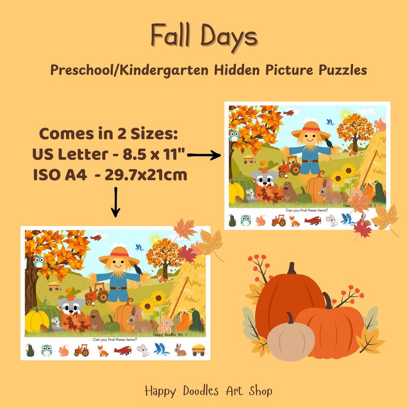 Preschool, Kindergarten Hidden Picture Puzzles - 5 Scenes - Fall Days ...