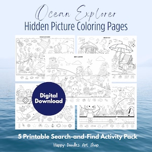 Ocean Hidden Picture Coloring Pages: 5 Activity Pack (PDF Download) - Etsy