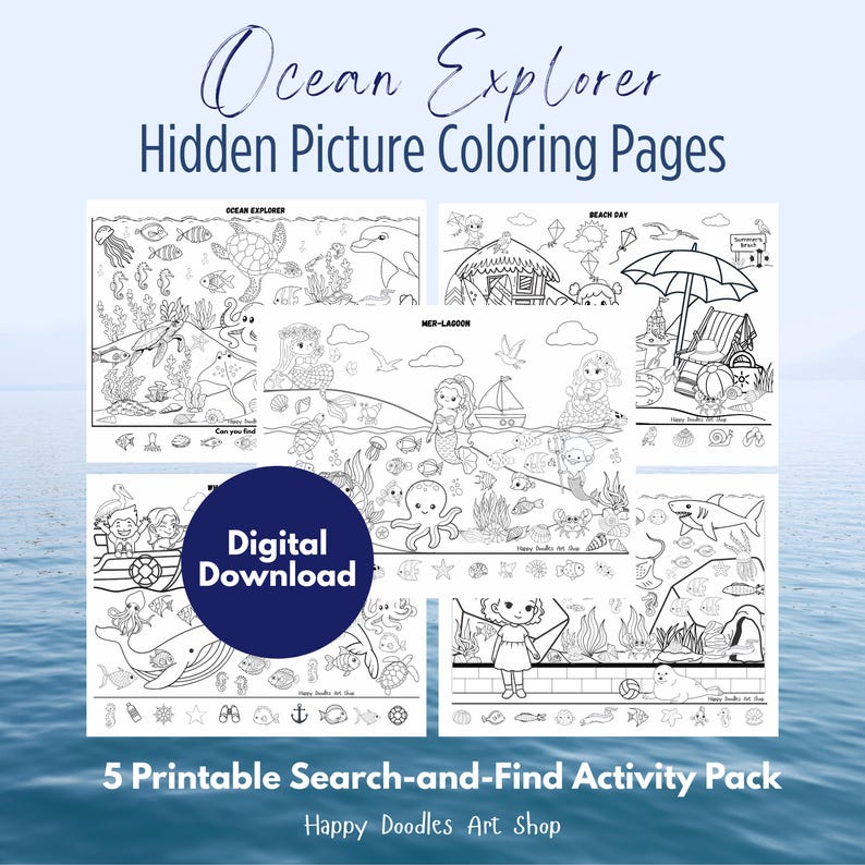 Ocean Hidden Picture Coloring Pages: 5 Activity Pack (PDF Download) - Etsy