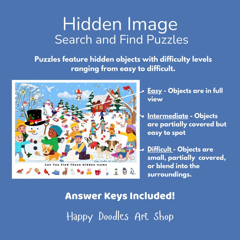 Winter Hidden Picture Puzzle Bundle: 10 Kids Seek and Find Games (PDF ...