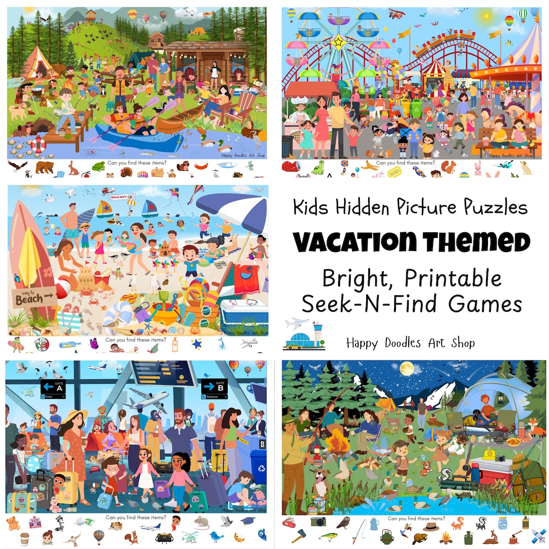 Vacation-themed Hidden Picture Games - 5 Pack: Kids Search & Find ...