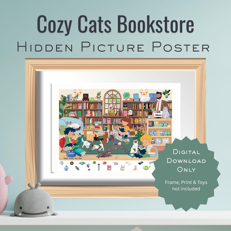 Póster de imagen oculta de la librería Cozy Cats: Arte mural "Busca y ...