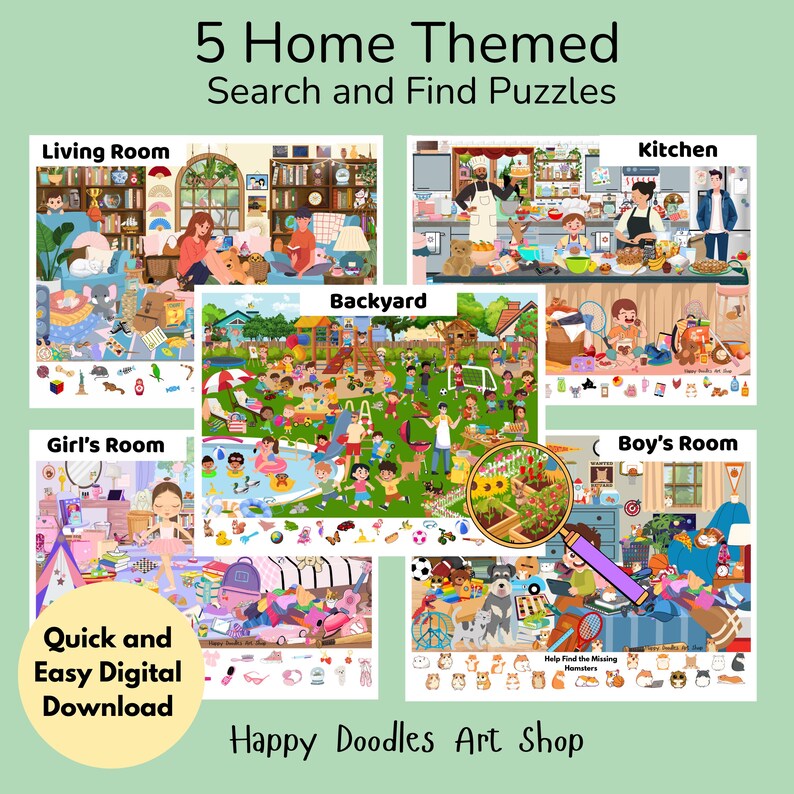 At Home Hidden Picture Printable Puzzles 5-pack | Colorful Search and ...