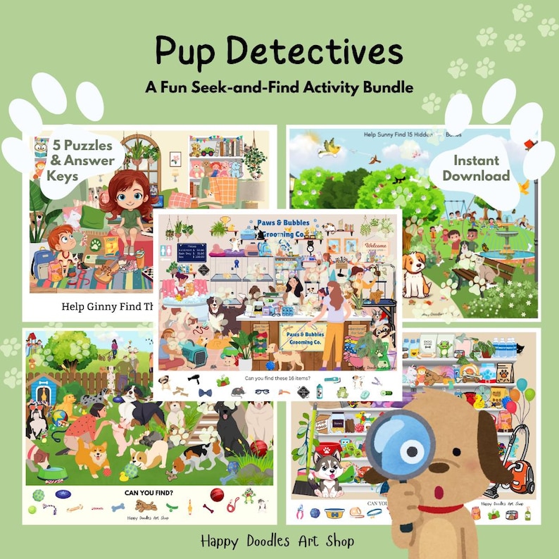 Dog-themed Hidden Picture - 5 Pack: Search and Find Printable Puzzles ...