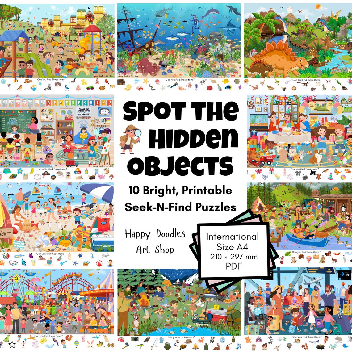 Spot the Hidden Objects Bundle: 10 Printable Observation Games-kids ...