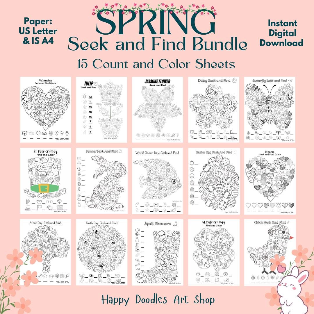 Spring Activities Bundle – 15 I Spy Style, Seek and Find, Count & Color ...
