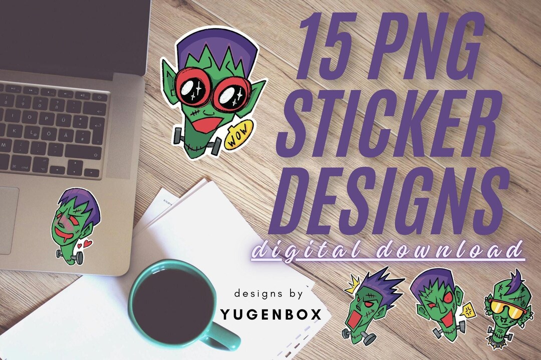 Frankenstein's Monster Sticker Pack, Teenage Anime Style, Funny Facial ...