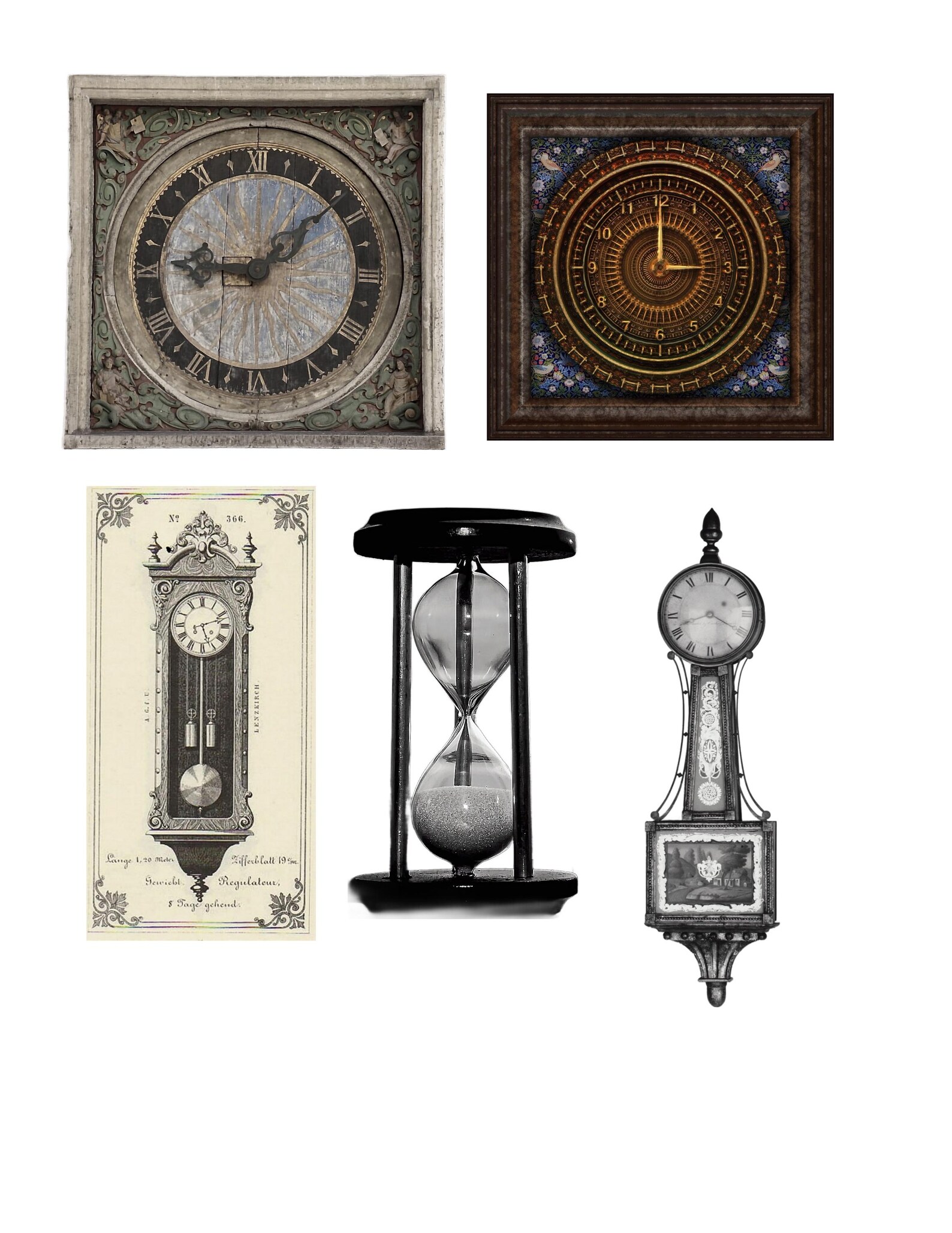 Digital Time Clock Hourglass Sundial Junk Journal Scrapbook Ephemera ...