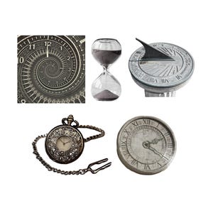 Digital Time Clock Hourglass Sundial Junk Journal Scrapbook Ephemera ...