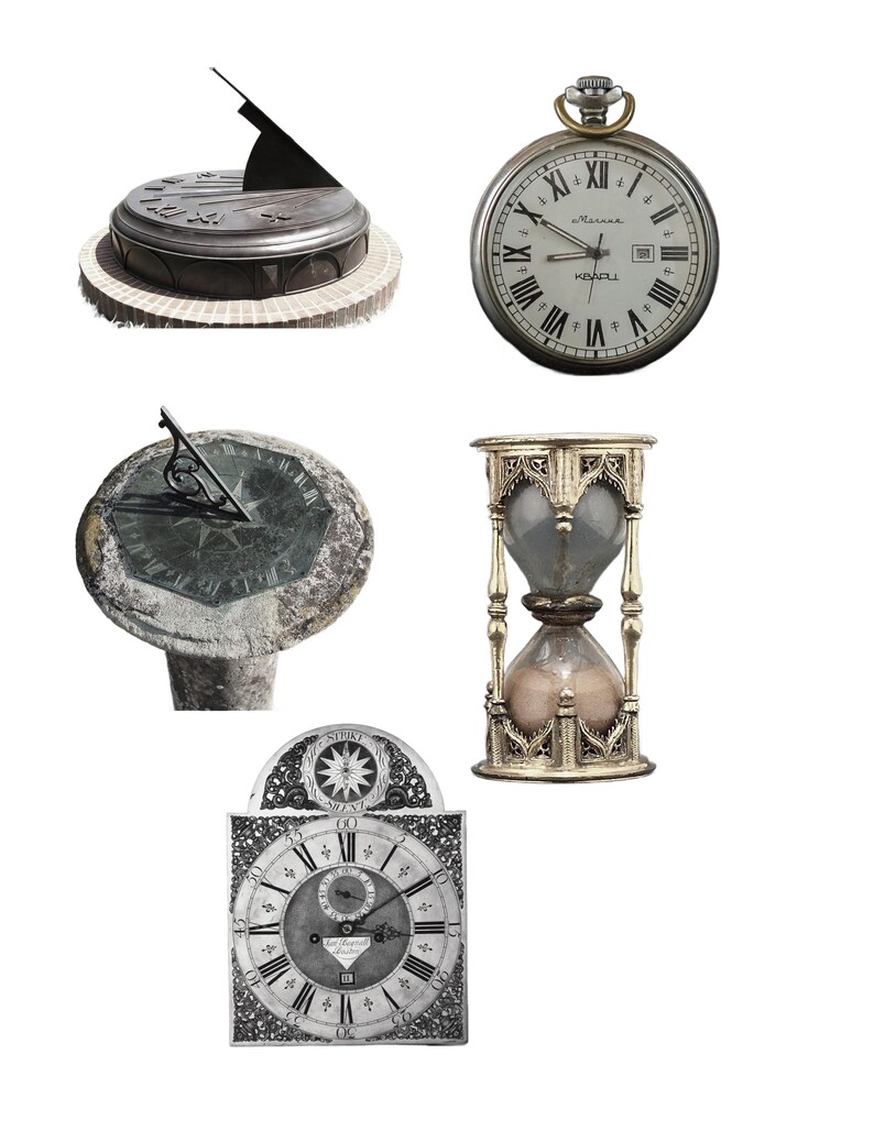 Digital Time Clock Hourglass Sundial Junk Journal Scrapbook Ephemera ...