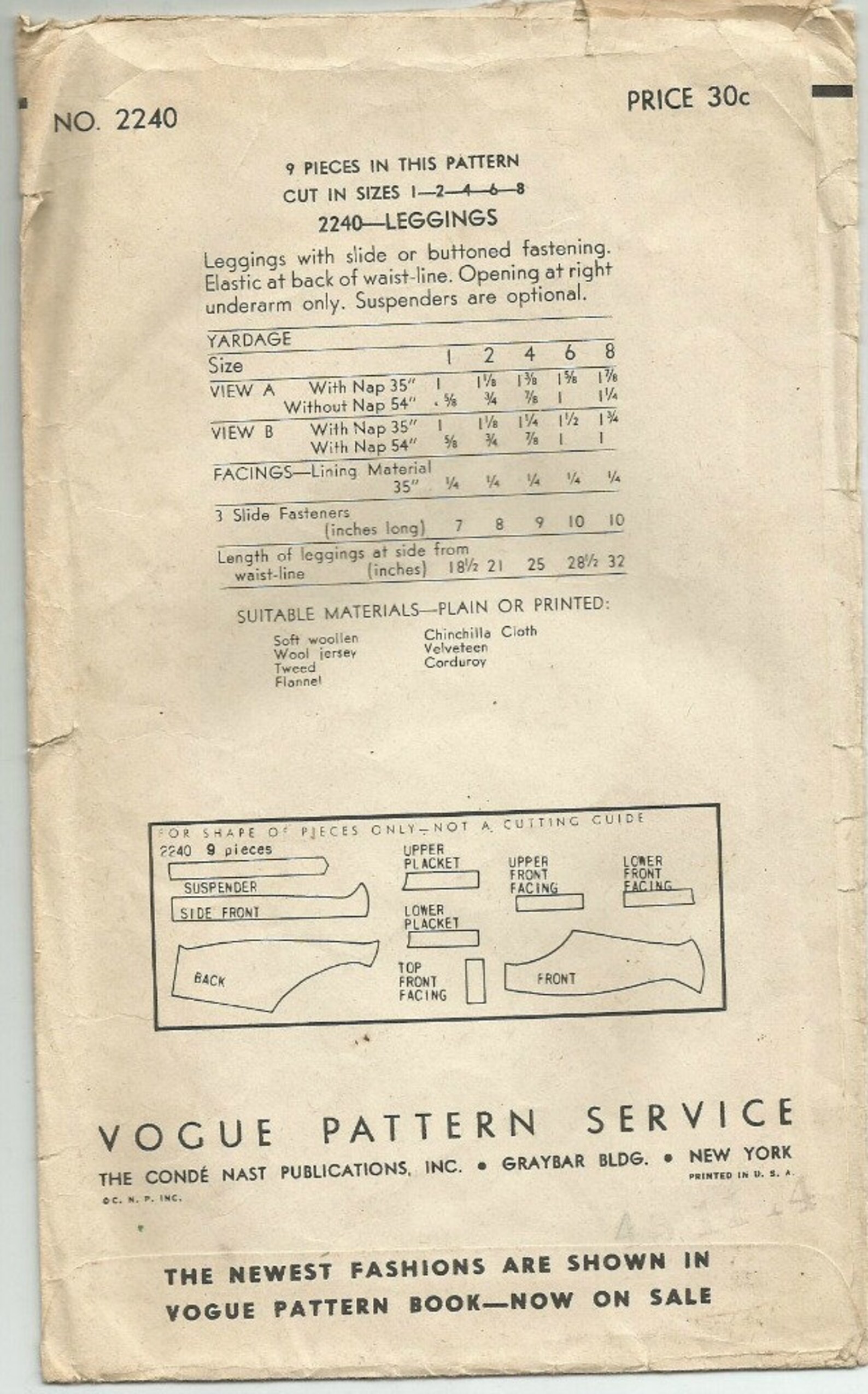 Vintage 40s Vogue 2240 Toddler Suspender Leggings-snow Pants Sewing ...