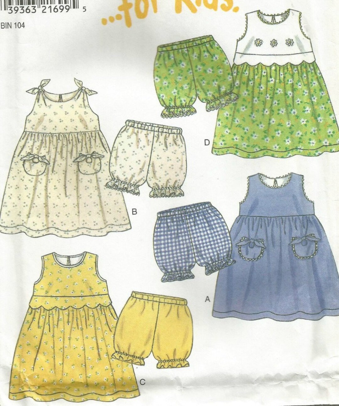 New Look 6767 UNCUT Toddler Girls Pinafore, Dress and Bloomers Sewing ...