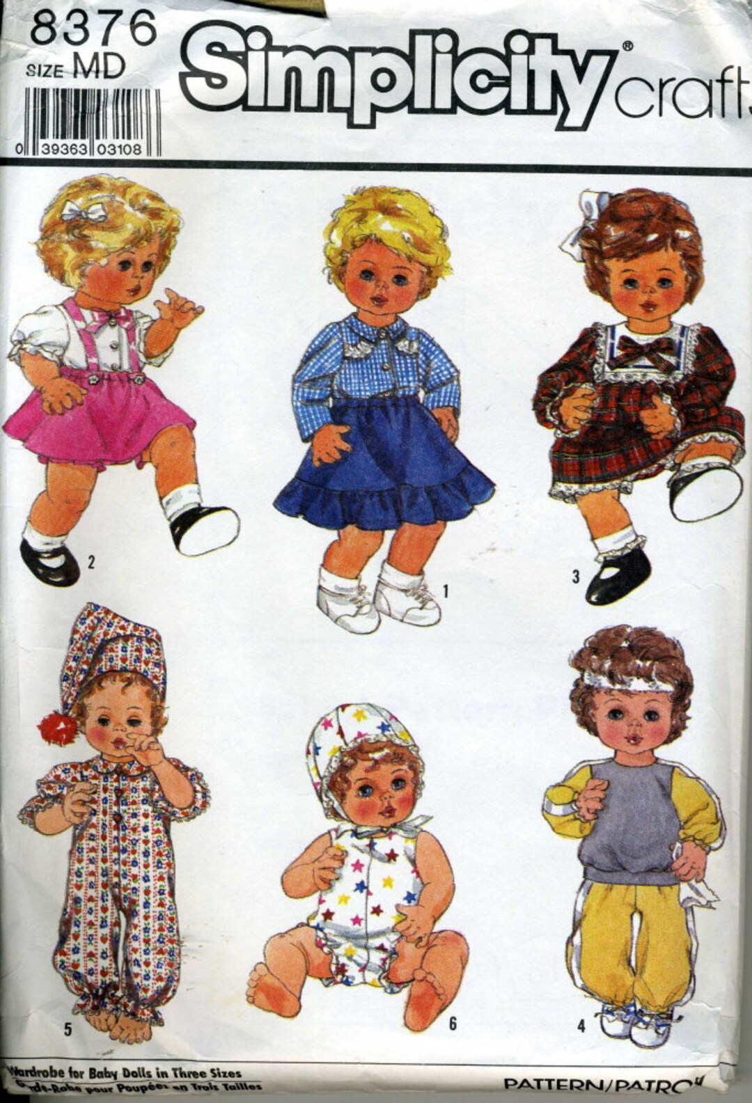 Vintage 80s Simplicity 8376 Doll Clothing Craft Sewing Pattern Blouse ...