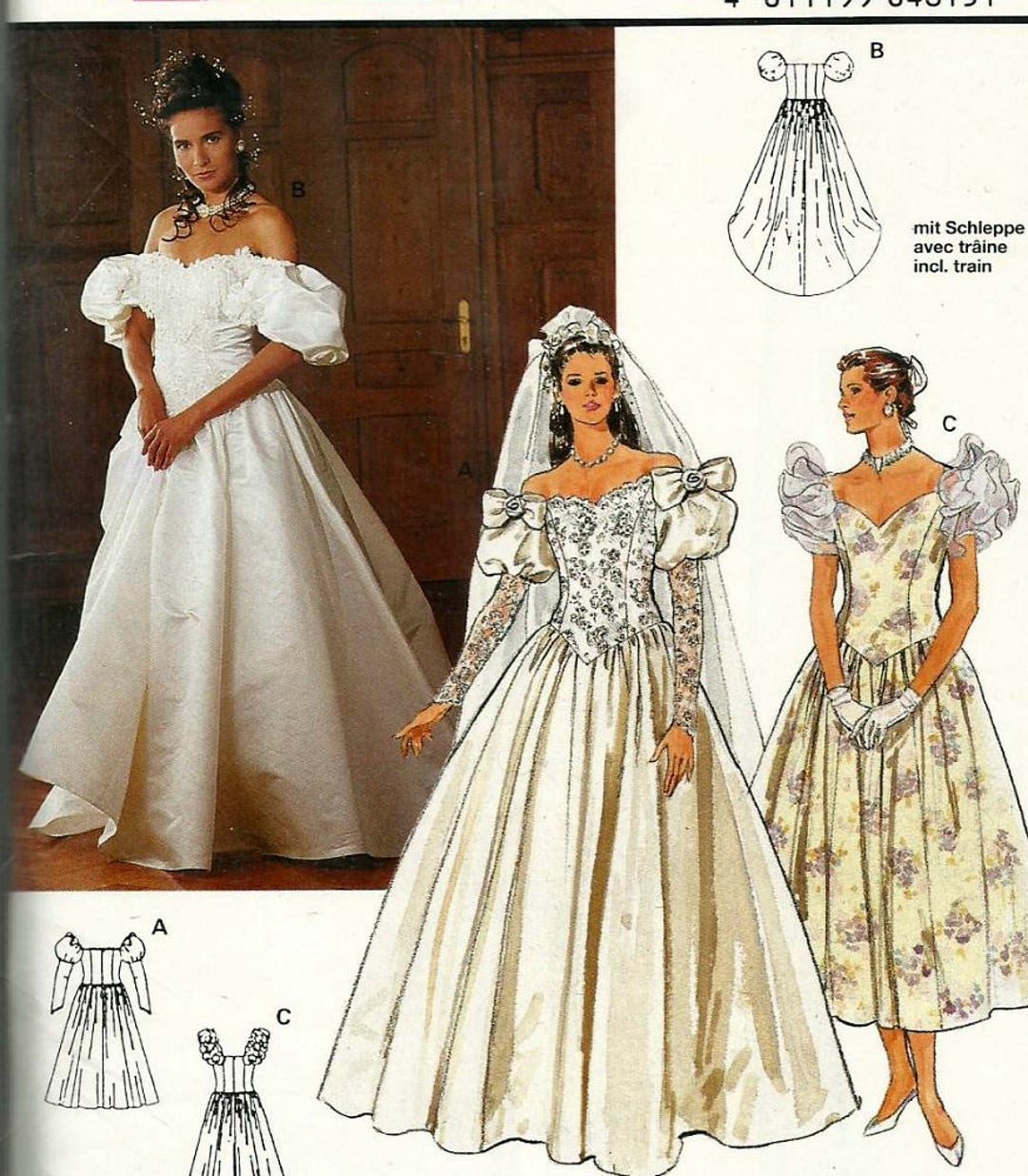 Vintage 80s Burda Couture 4815 UNCUT Misses Wedding Dress With Large ...