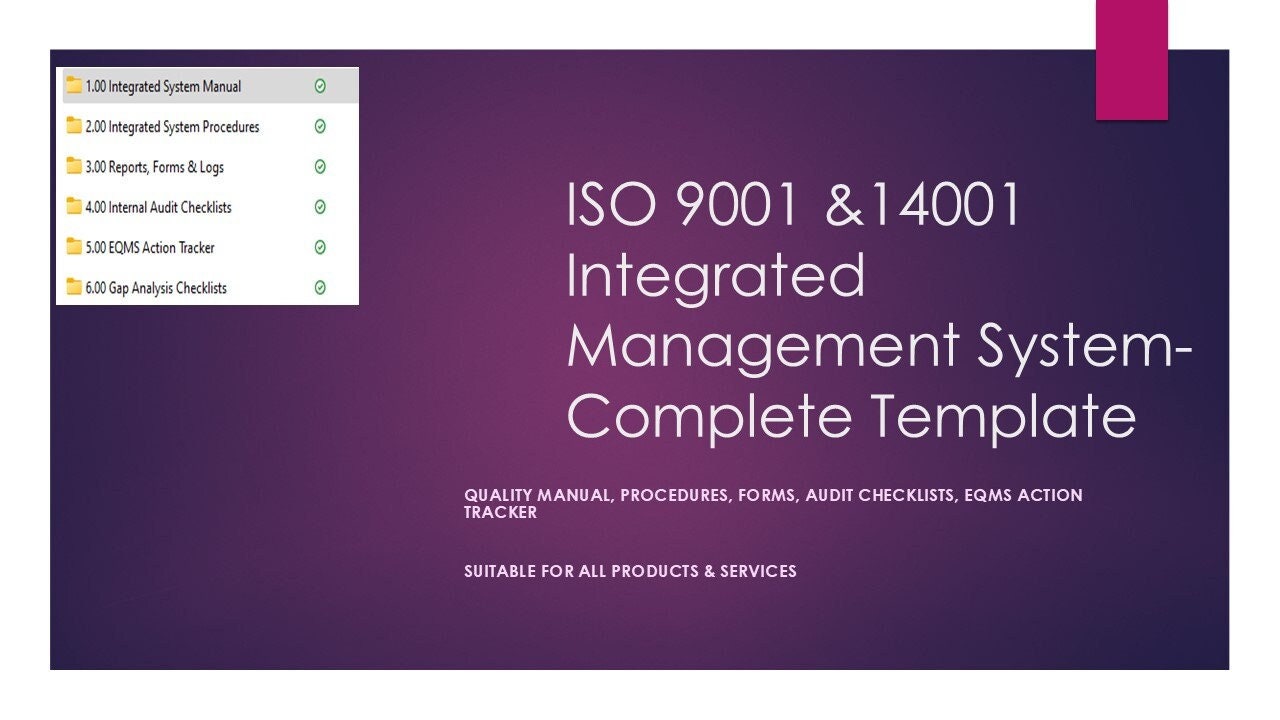 ISO 9001 & ISO 14001 Integrated Management System Template Package ...
