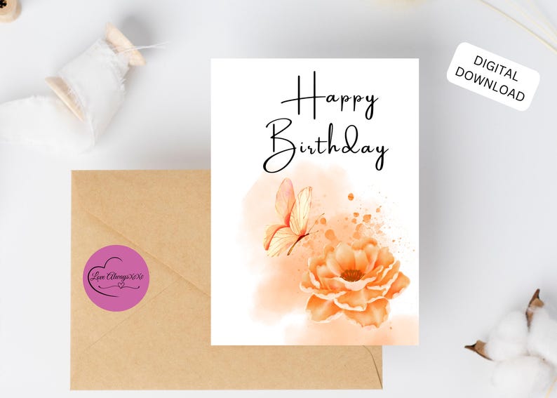 Butterfly Birthday Card: Printable Floral Greeting Card (digital ...
