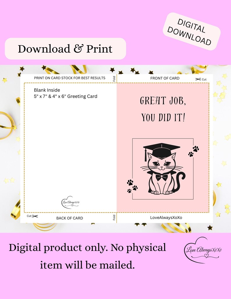 Cat Grad Card: Printable Congratulations Card (digital Download) - Etsy