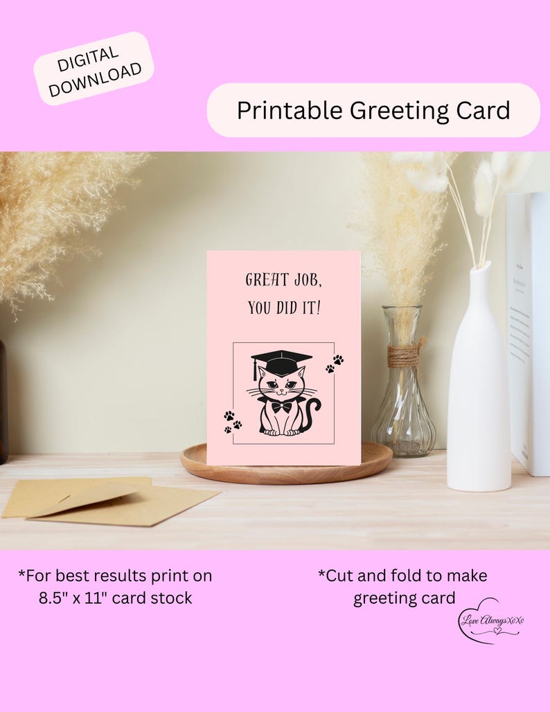 Cat Grad Card: Printable Congratulations Card (digital Download) - Etsy