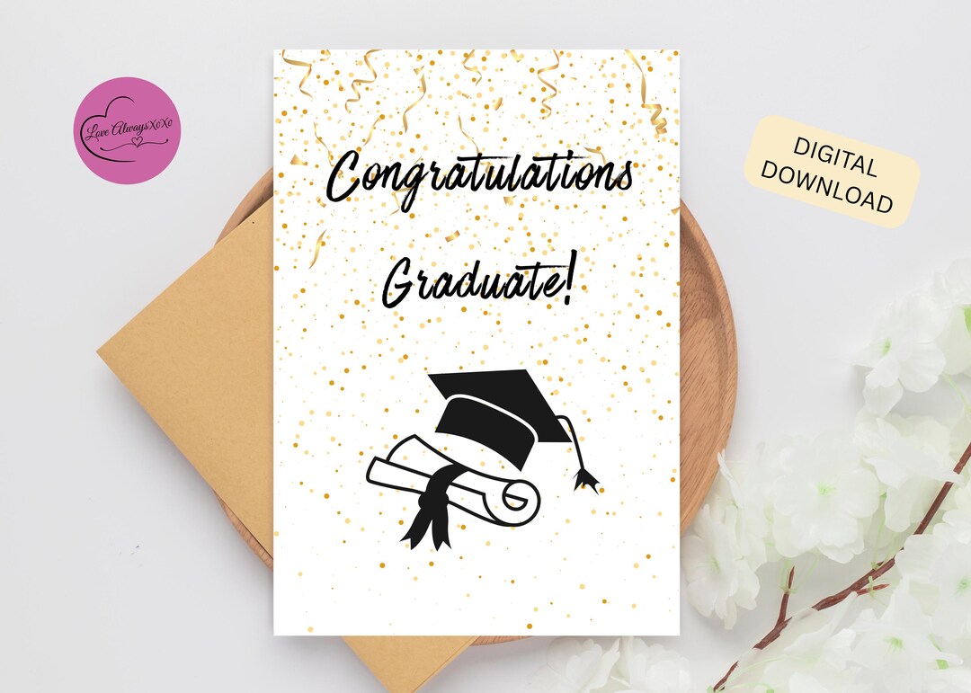Printable Congrats Grad Card, Gold Confetti, Digital Download ...