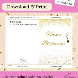 Gold Glitter Birthday Card: Printable Greeting Card (digital Download ...