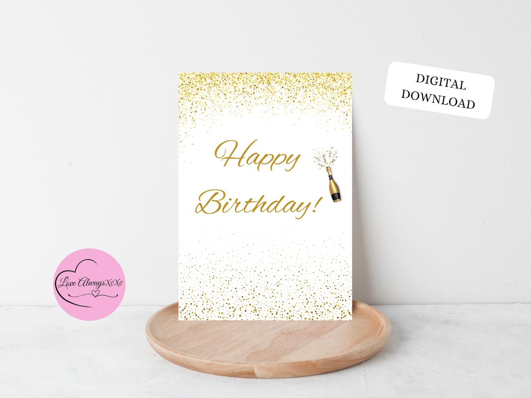 Gold Glitter Birthday Card: Printable Greeting Card (digital Download ...