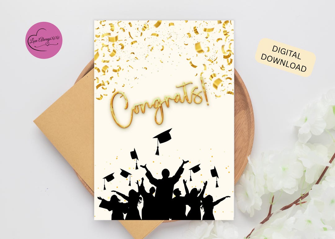 Printable Congrats Card, Grad Card, Gold Confetti, Digital Download ...