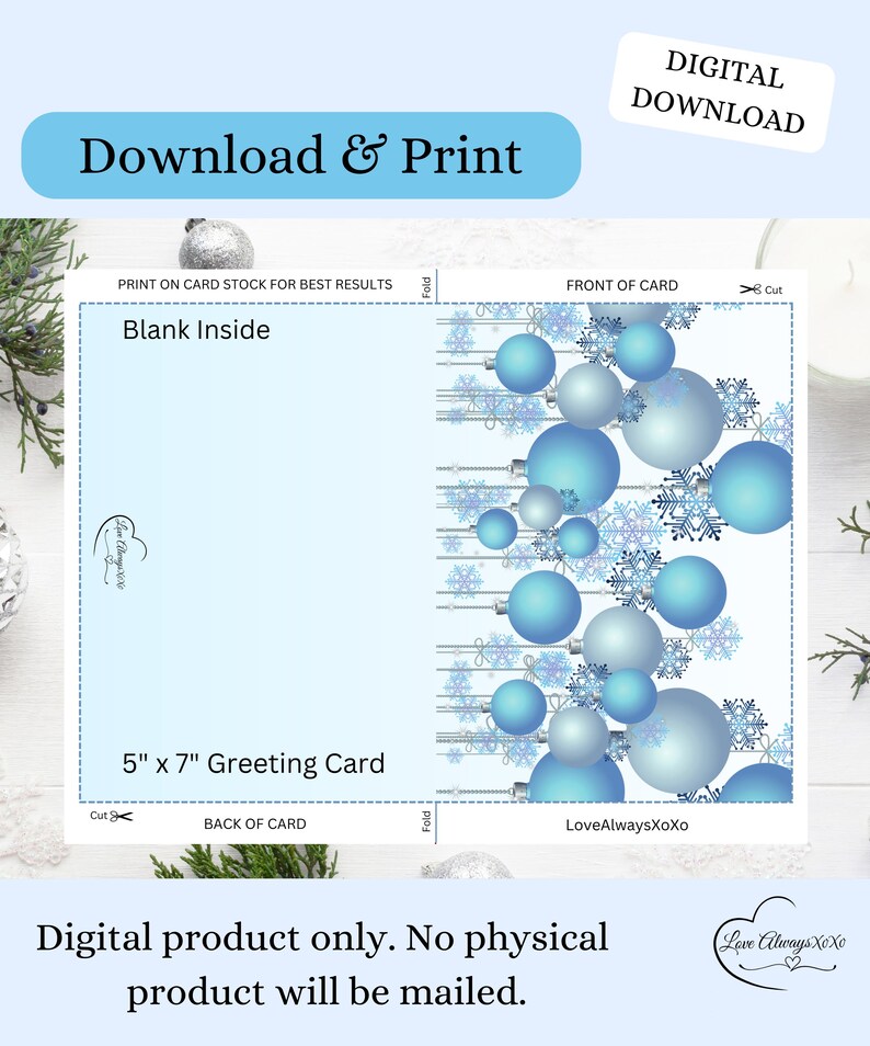 Printable Greeting Card, Digital Download, Holiday Card Digital, Blank ...