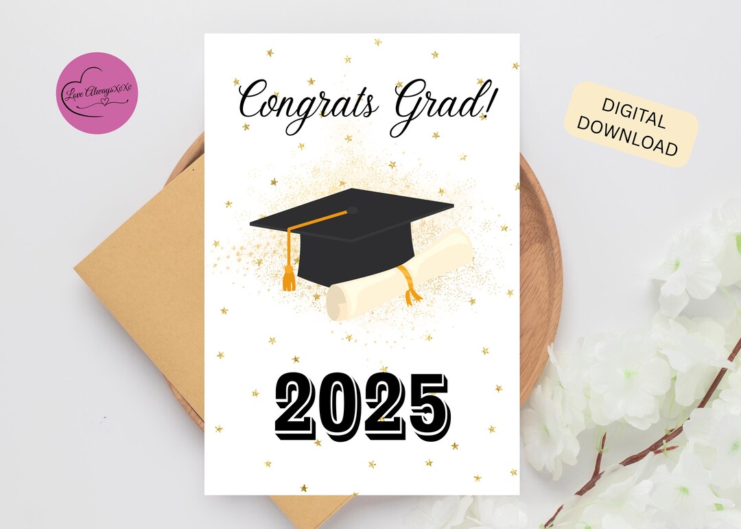Printable Congrats Card, Grad Card, Graduation Cap, Digital Download ...