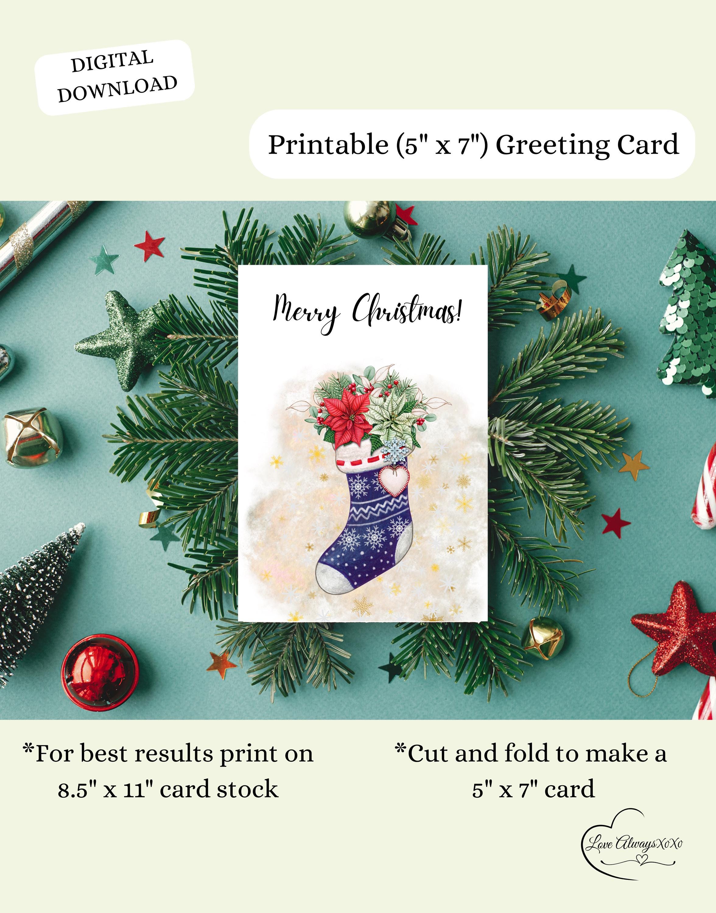 Blue Christmas Stocking Card: Printable Holiday Greeting (digital ...