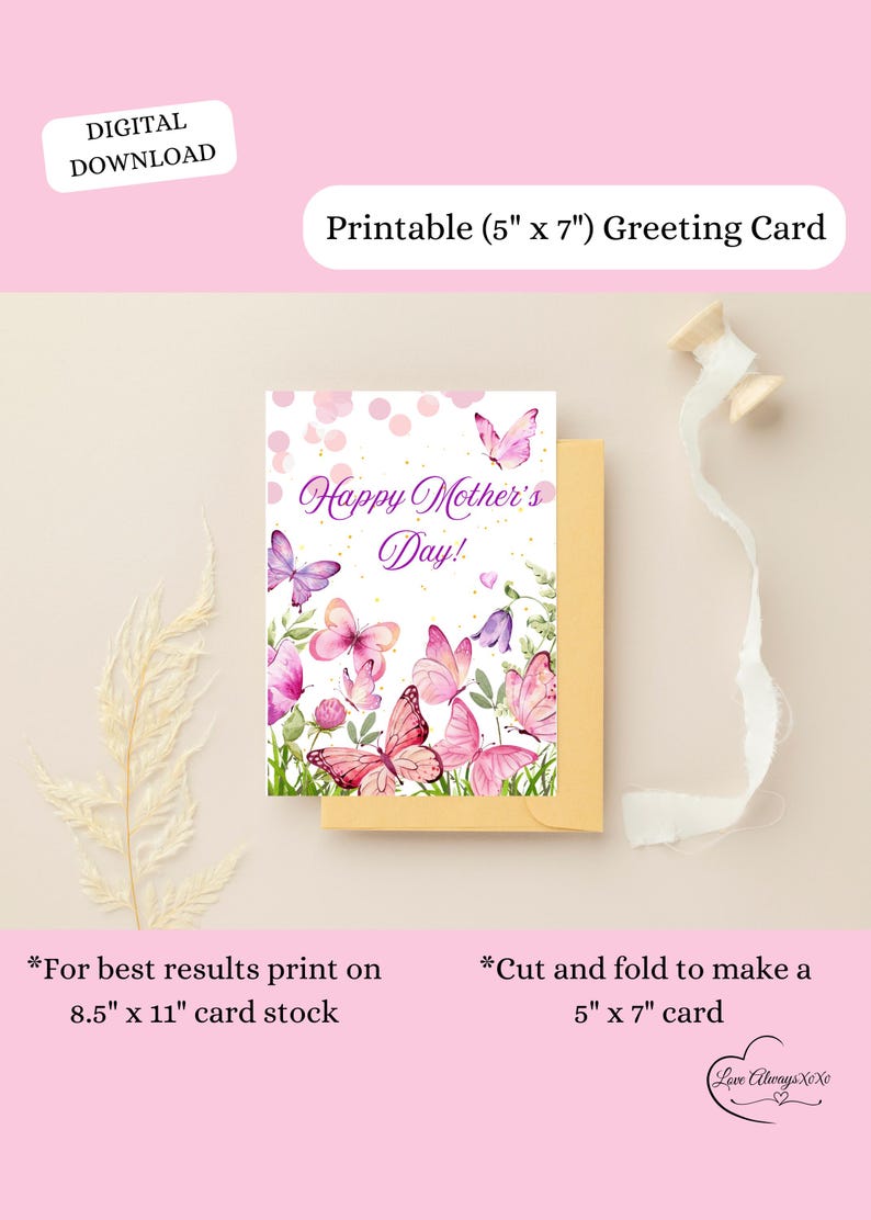 Butterfly Mother's Day Card: Printable Greeting Card (digital Download ...