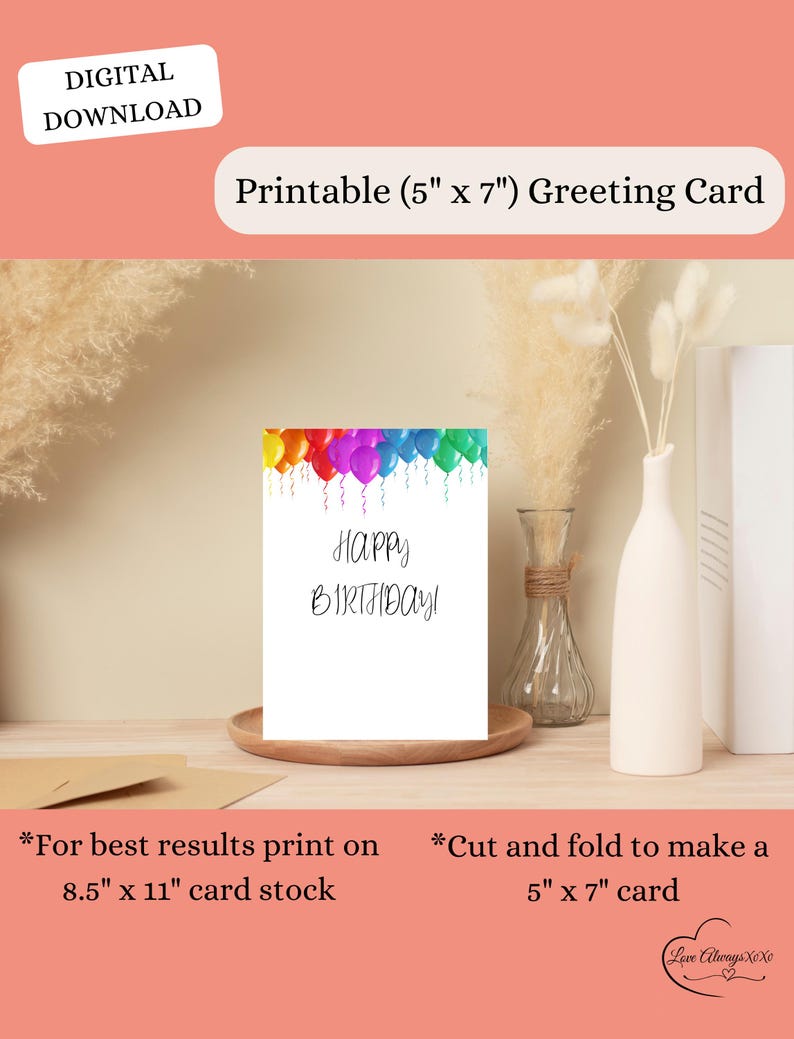 Printable Birthday Card, Digital Download, Birthday Card Digital ...