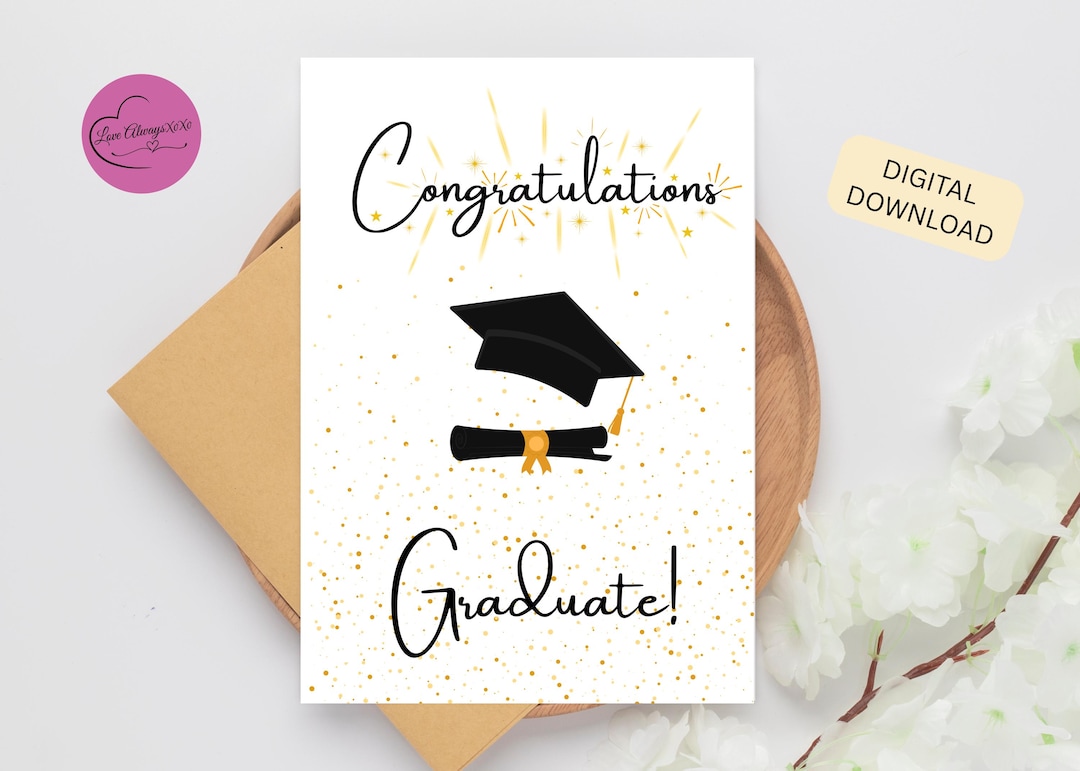Printable Congrats Card, Grad Card, Gold Confetti, Digital Download ...