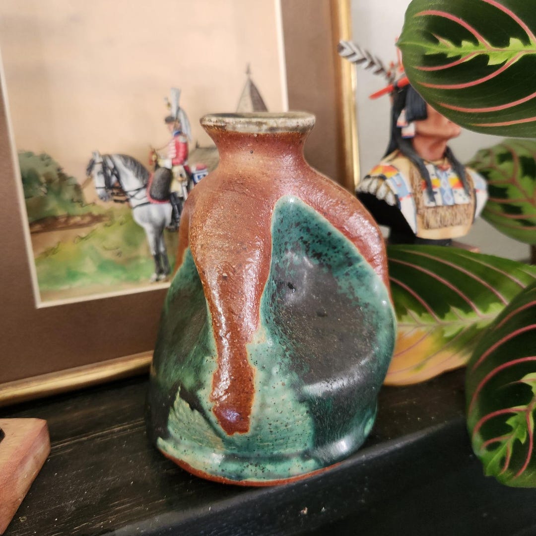 Funky Green & Brown Asymmetrical Pottery Floral Stem Decorative Vase - Etsy