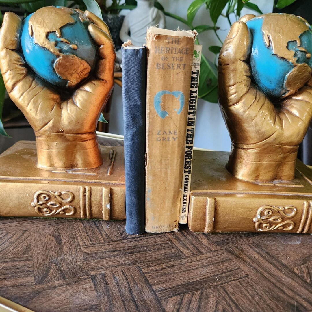 Vintage Gold Globe Bookends 1971 Progressive Arts Products Academia - Etsy