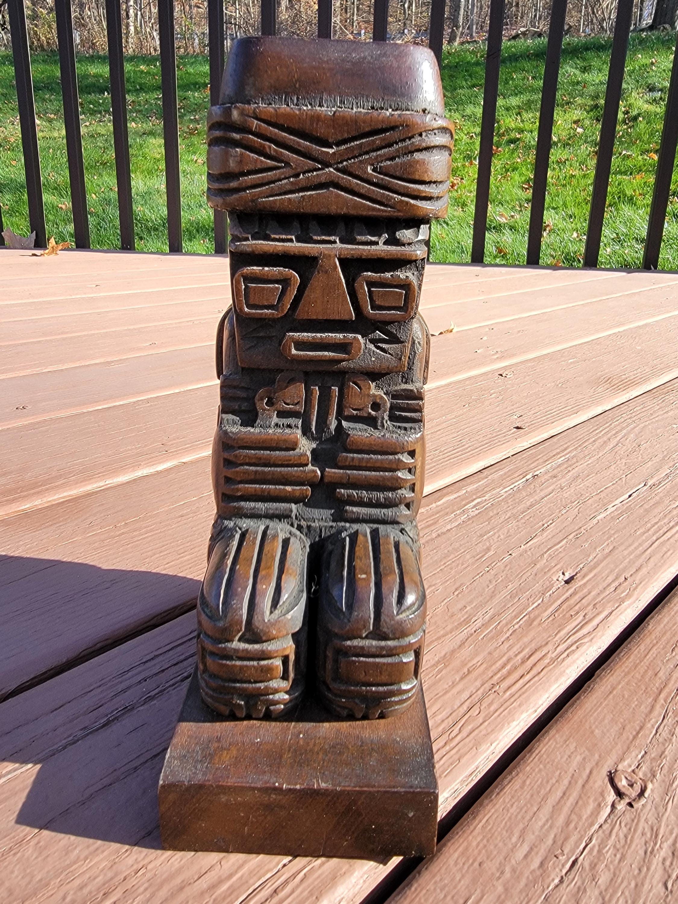 Vintage Hand Carved Mahogany Wood Indigenous Tiki Sculpture (peru) (8. ...