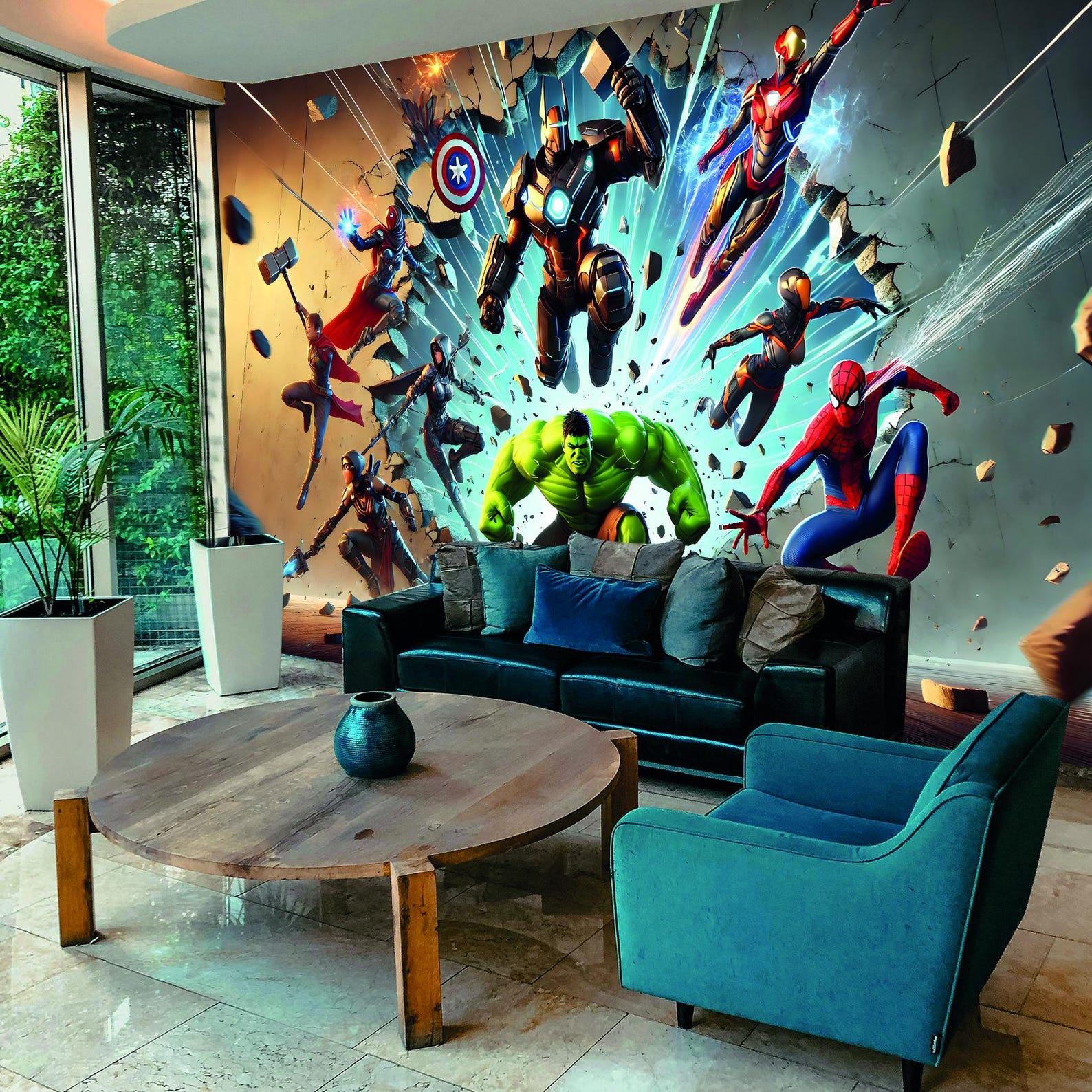 Comic Book Wallpaper Nursery Broken Wall Break Superhero Mural Hero ...