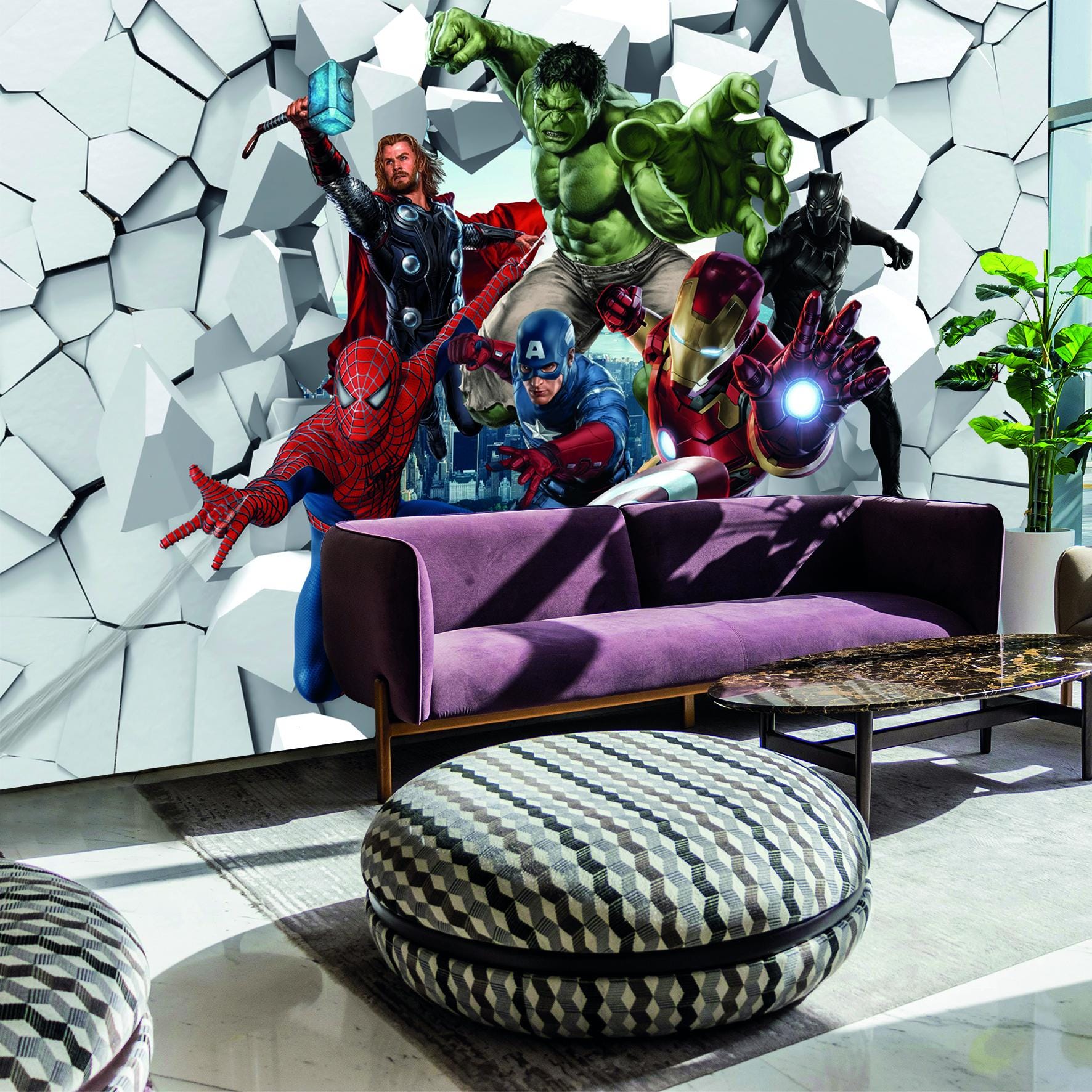 Kids Wallpaper Superhero Wall Mural Comic Hero Team Playroom Decor Contemporary Mural Colorful ...