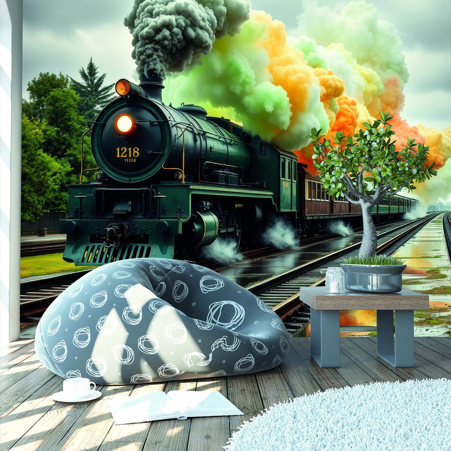 Vintage Steam Train Wallpaper Mural Colorful Locomotive Wall Art ...