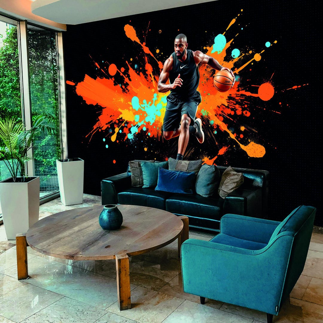 Dynamic Sports Traditional Wallpaper Colorful Splash Wall Art Teen Boy ...