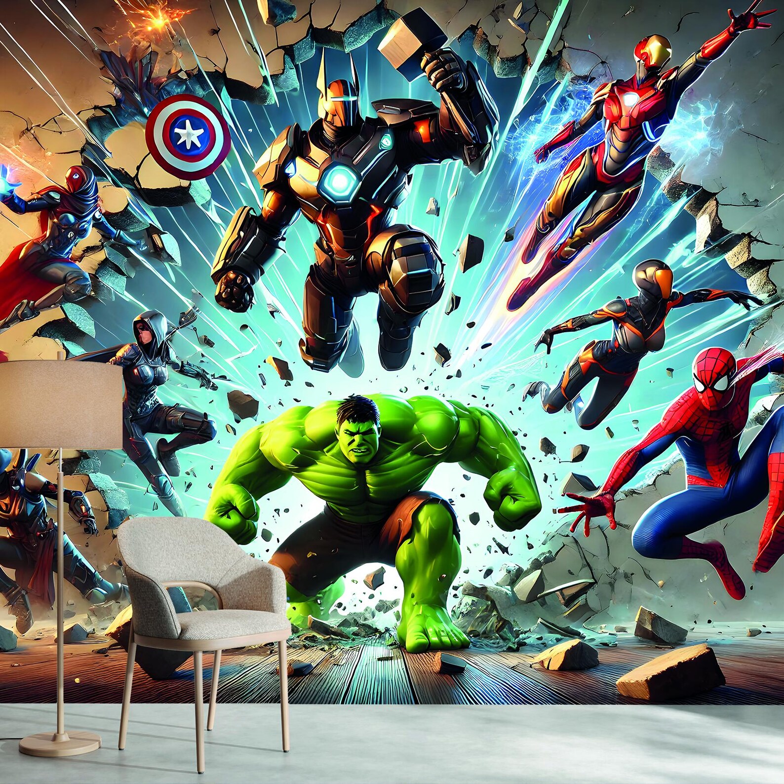 Comic Book Wallpaper Nursery Broken Wall Break Superhero Mural Hero ...