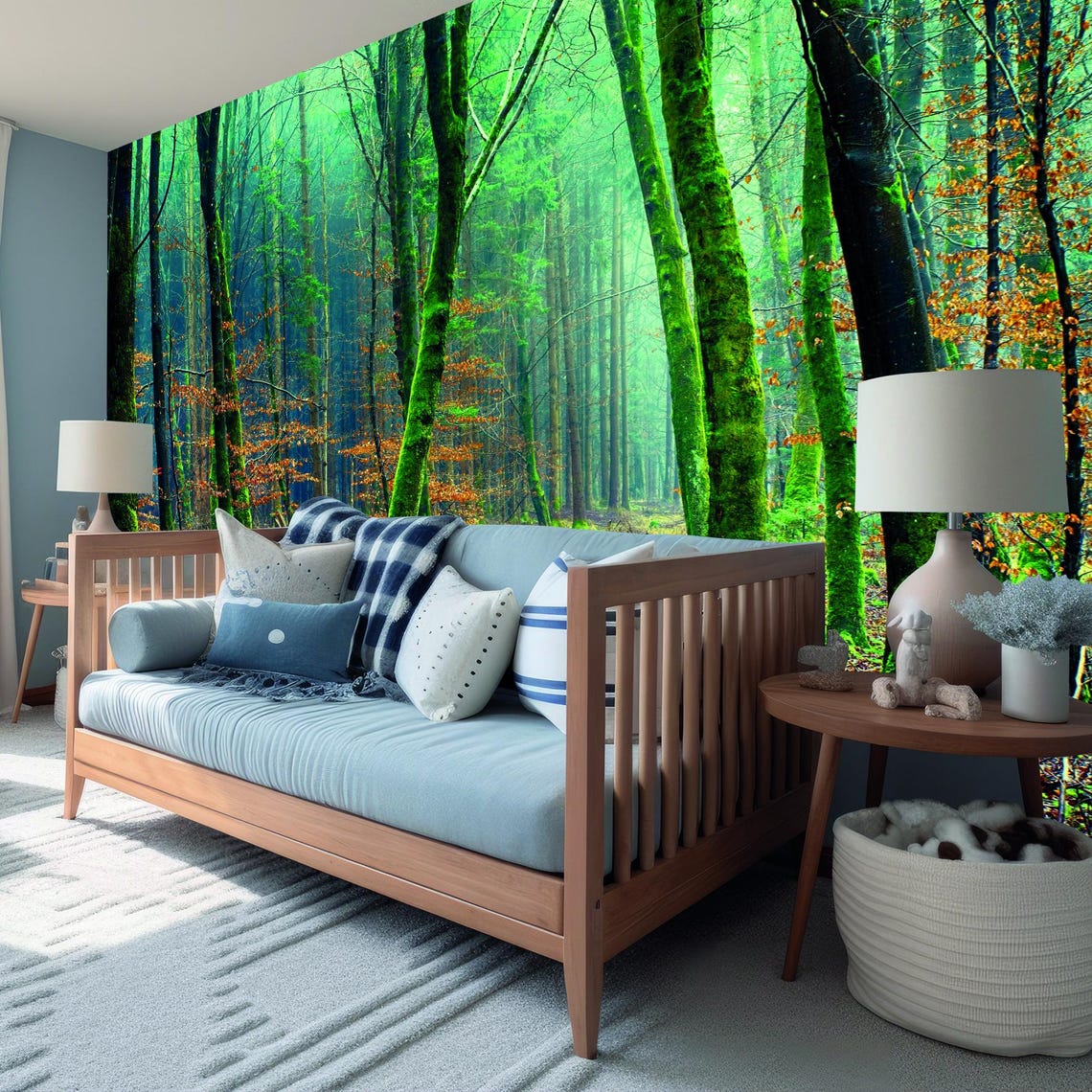 Forest Wall Decal Nature Wallpaper Removable Mural Moss on Tree Wall ...