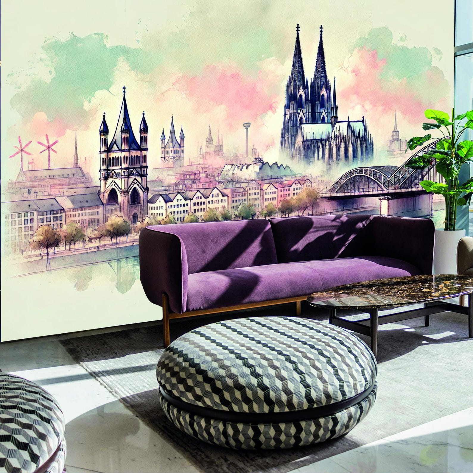 Cologne Cathedral Watercolor Wall Mural European Landmark Wallpaper ...