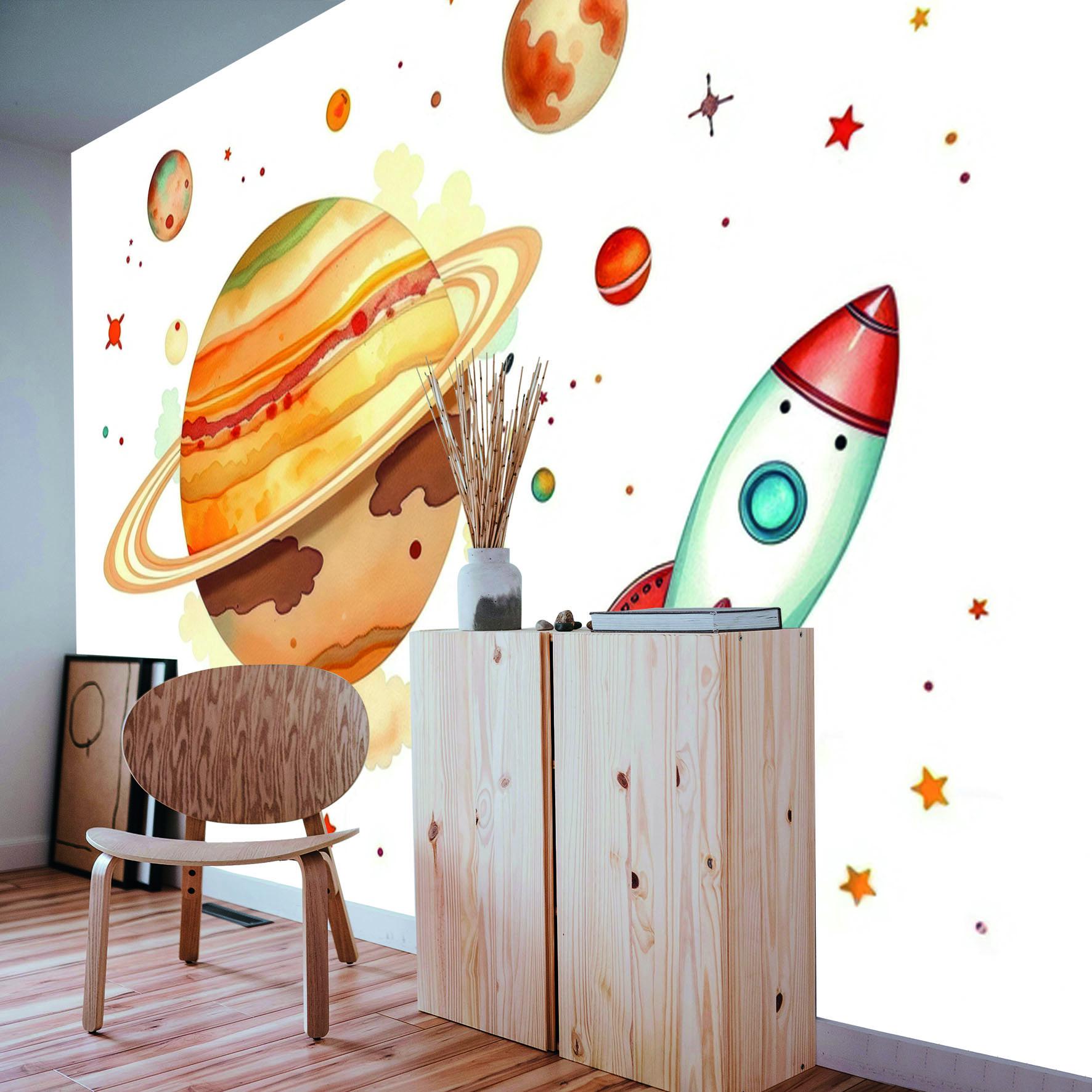 Solar System Wall Decals Planets and Rocket Wall Mural Space Theme ...