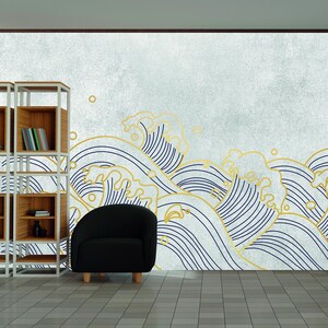 Elegant Wave Pattern Wallpaper Japanese Wave Wall Mural Peel and Stick ...