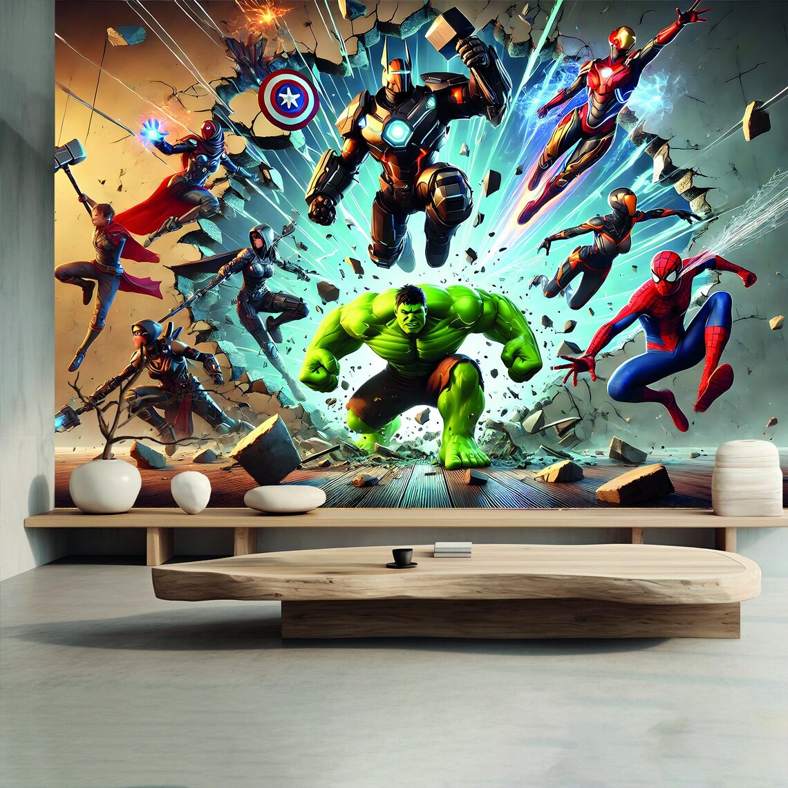 Comic Book Wallpaper Nursery Broken Wall Break Superhero Mural Hero ...