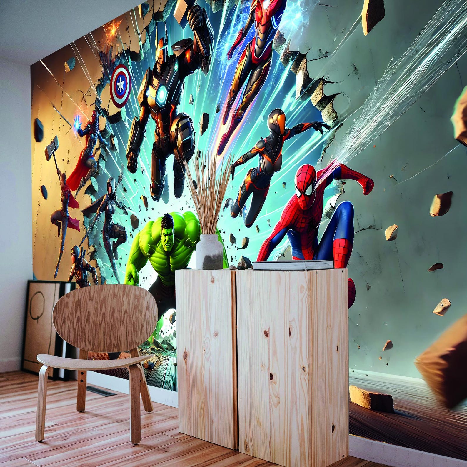 Comic Book Wallpaper Nursery Broken Wall Break Superhero Mural Hero ...