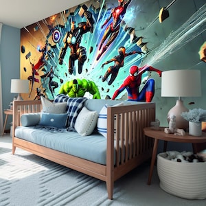 Comic Book Wallpaper Nursery Broken Wall Break Superhero Mural Hero ...